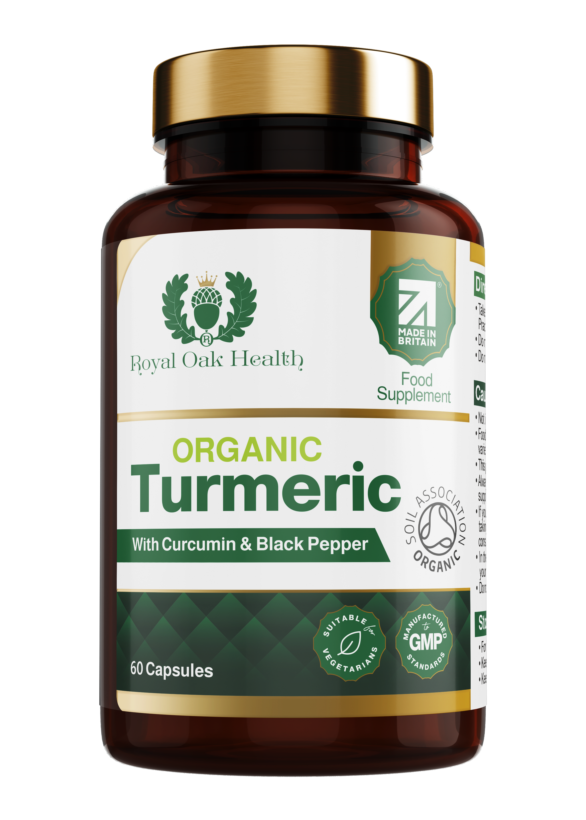 Royal Oak Health 有机姜黄、姜黄素和黑胡椒（120 粒胶囊）Organic Turmeric, Curcumin & Bla ...