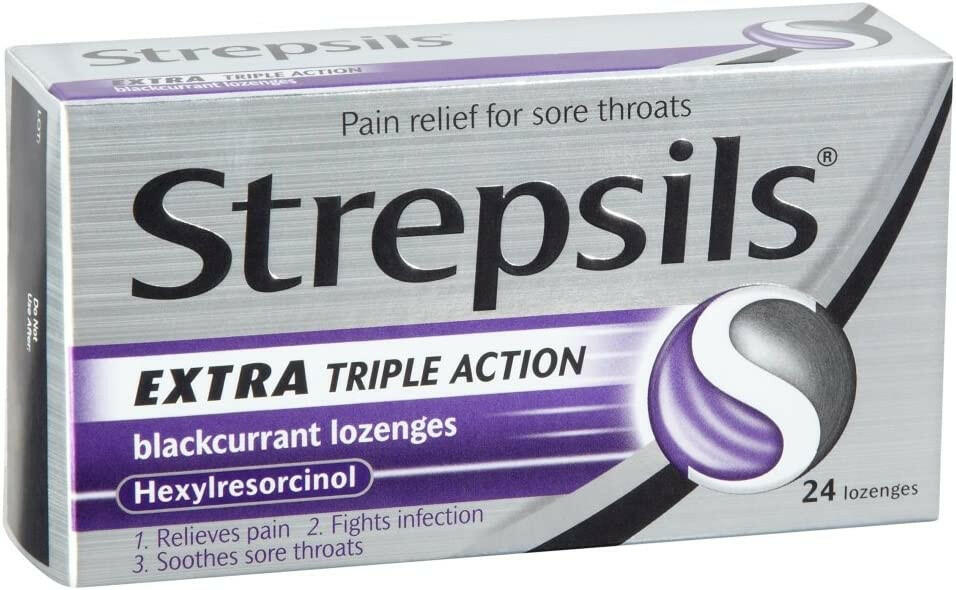 Strepsils Extra Triple Action Blackcurrant Lozenges 24 lozenges(Streps ...